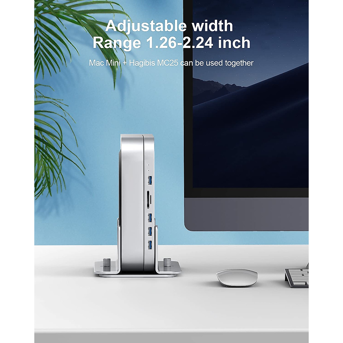 Hagibis Vertical Stand for Mac Mini M2, Aluminum Alloy Laptop Stand Anti-Slip Computer Holder Desktop Stand Compatible with M1 Chip Mac Mini, MC25 Pro