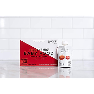 White Leaf Provisions Biodynamic & Organic Baby Food/Snacks — 12 x 3.17 Oz Pumpkin & Nectarine Unsweetened Baby Puree Pouches — Squeezable Baby Food & Toddler Snack