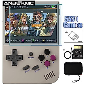 RG35XX Linux Handheld and Garlic Handheld Game Console 3.5'' IPS Screen, 35xx with a 64G Card Pre-Loaded 6900 Games, RG35X Supports HDMI and TV Output 2600mAh Battery with Bag RG35XX(RG35XX-Grey)