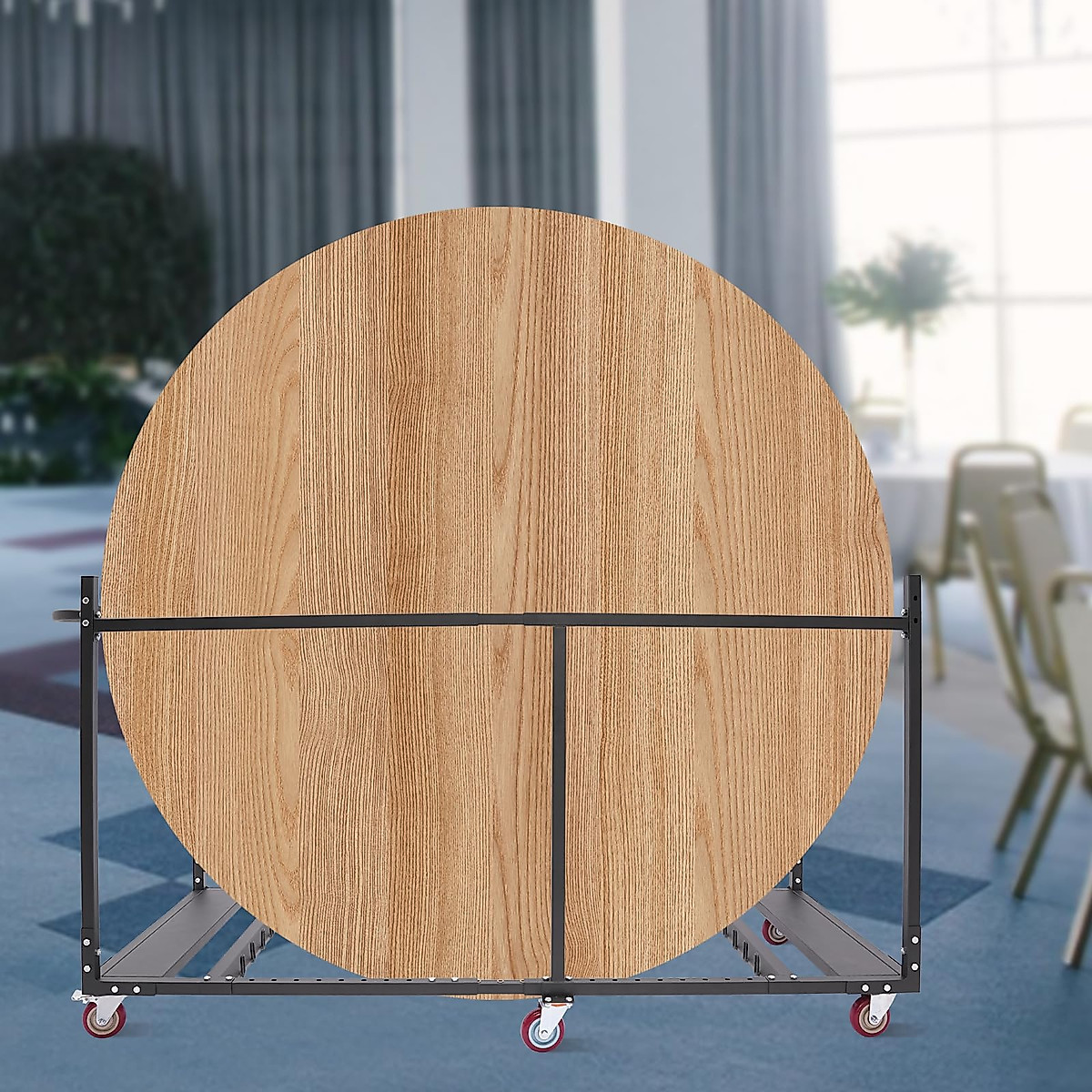 LIYUANJUN Folding Table Cart with Wheels, 33×75×39 Inch Table Trolley w/Handle Heavy Duty Panel Dolly for 8pcs Folding Round Tables or 12pcs Foldable Tables U-Shaped Rings, Black