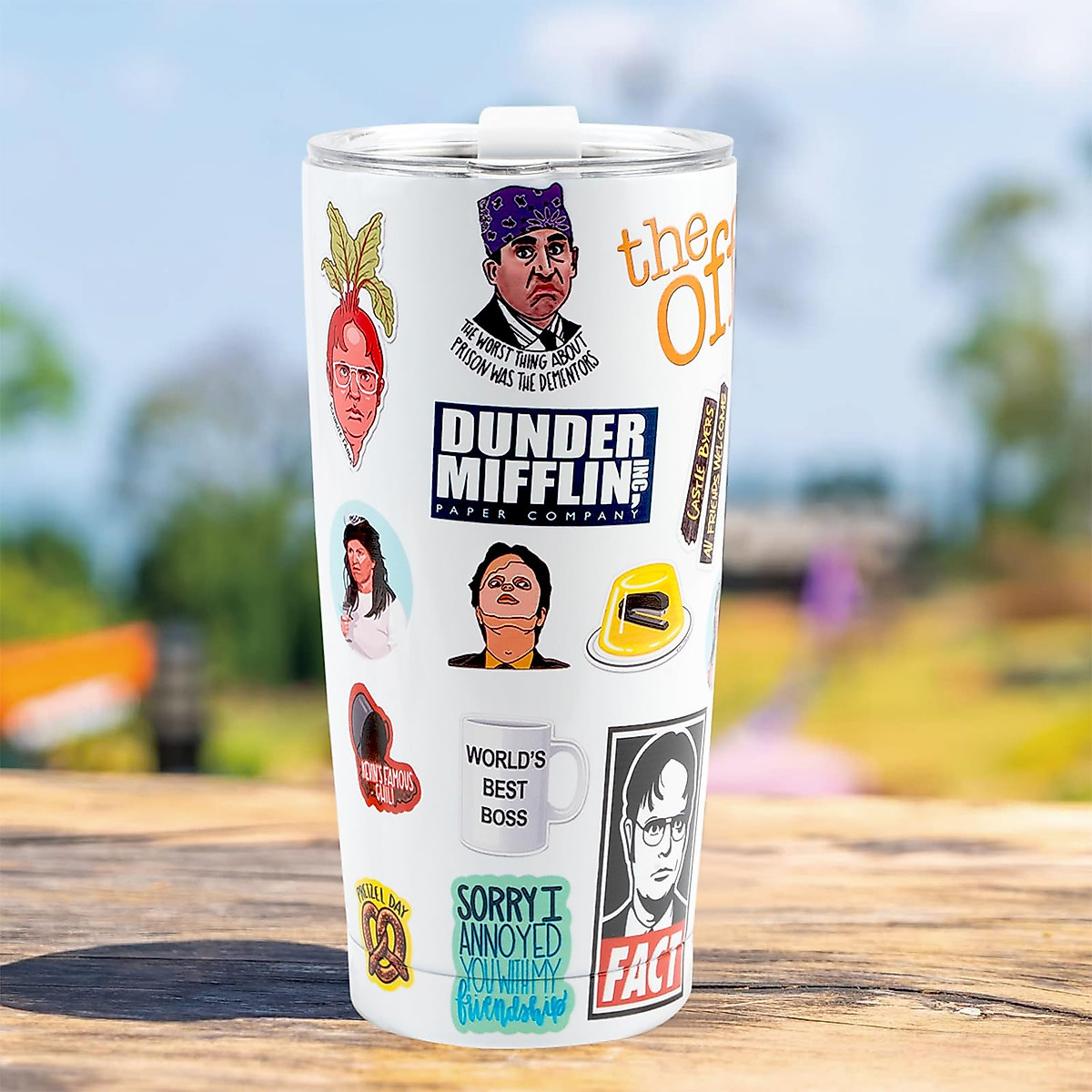 CALFEE The Office 20oz Tumbler with Lid, Stainless Steel Vacuum Insulated Double Wall Travel Tumbler Coffee Cup Keeps Drinks Cold&Hot The Office Merchandise TV Show Gifts, White, BZ00001