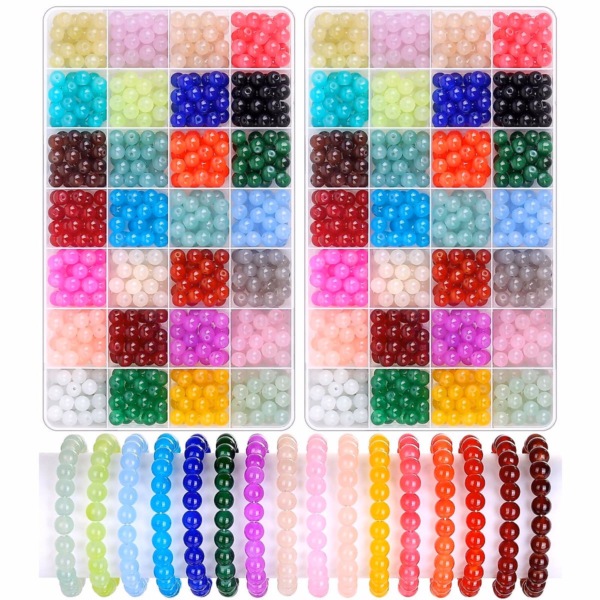 shynek 1400 Piecess 8mm Round Glass Beads for Jewelry Making, 28 Colors Crystal Beads for Bracelets Jewelry Making and DIY Crafts