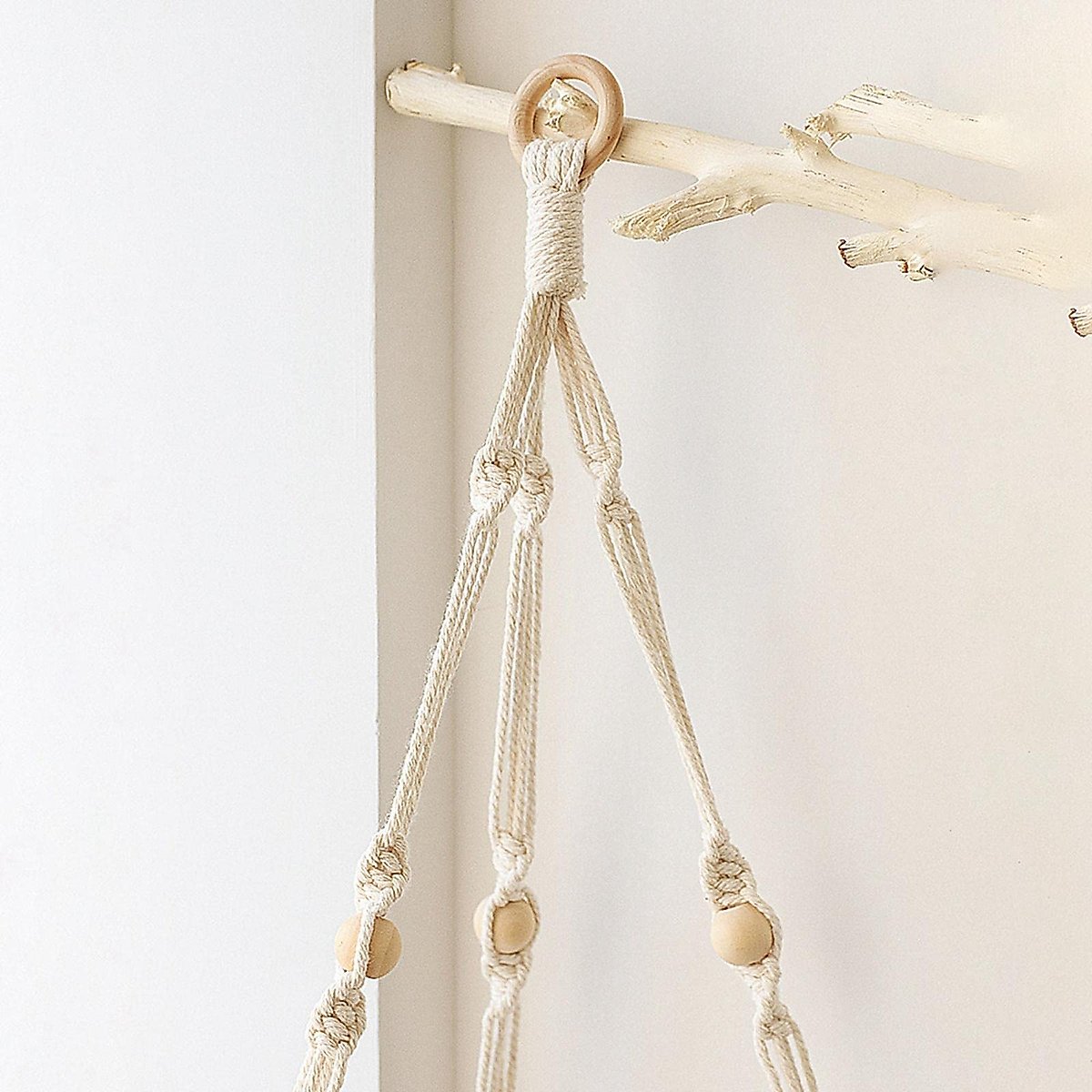 Generic Macrame Hanging Shelf Shelf Rustic White Handmade Corner Rope Shelf for, 32.5cmx23.5cmx75cm, Beige