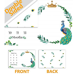 Zomorod Baby Monthly Milestone Blanket | Unisex | Double Side | PhotoBackdrop & Daily use | 40 x 60 | Ultra Soft & Thick Flannel Fleece 300gsm Set | Wreath Included + Free Bonus