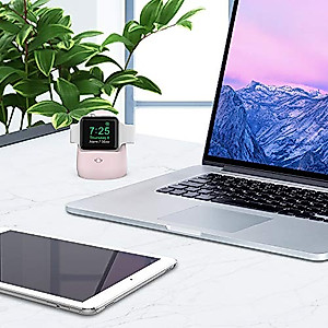 AhaStyle iWatch Stand Silicone Charging Dock Holder Accessories for Apple Watch Series 8/Ultra/SE2/7/6/SE/5/4/3/2/1(49/45/44/42/41/40/38mm), Supports Nightstand Mode【Adapters NOT Included】(Pink)