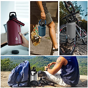 BJPKPK Half Gallon Insulated Water Bottles with Straw Lid,64oz Large Water Bottle,Stainless Steel Water Bottles with 3 Lids and Paracord Handle, Water Bottle for Hot & Cold Liquid,Gray