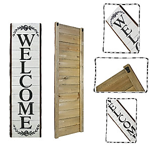 NIKKY HOME Large Vertical Welcome Word Sign for Porch Front Door Entryway Rustic Wooden Plaque Wall Hanging Decor, 46.5 x 12.5 Inch