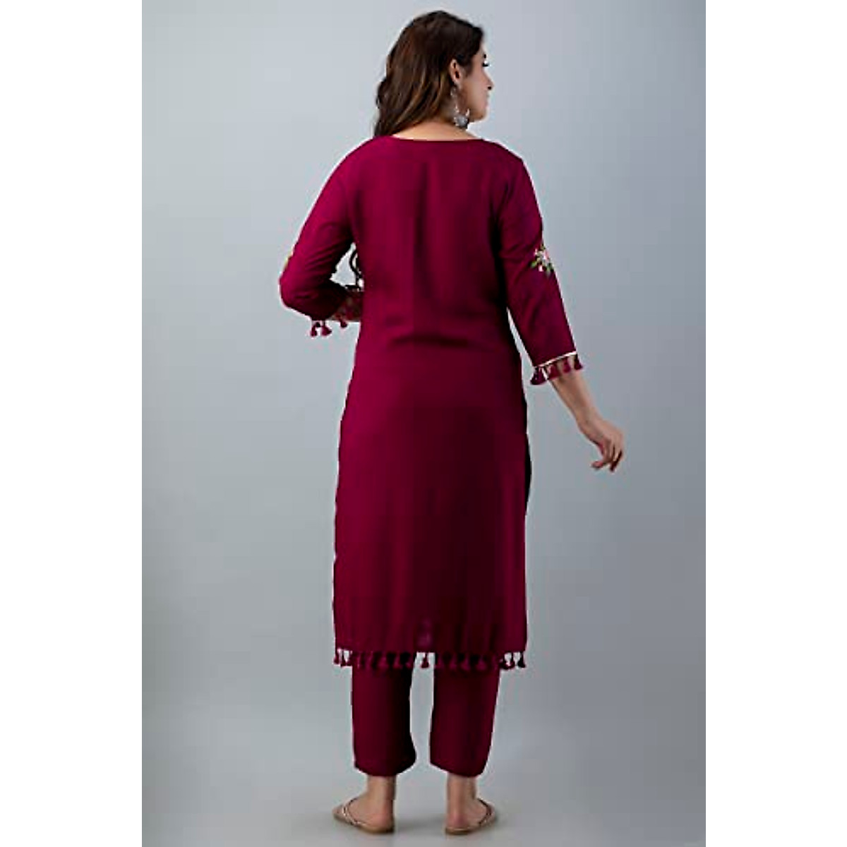 JG Women's Ethnic Wear Collection Rayon Straight Embridered Kurti & Pant Set With Dupatta Readymade Salwar Suit For Women Casual Wear(Maroon-X-Large Size)