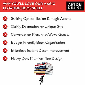 Artori Design Floating Bookshelf for Kids Invisible Shelf - Metal Book Shelf for Wall Decore Book Lovers - Bookshelf Floating Book Shelves for Wall - Superhero Home Decore Bookshelves (Wondershelf)