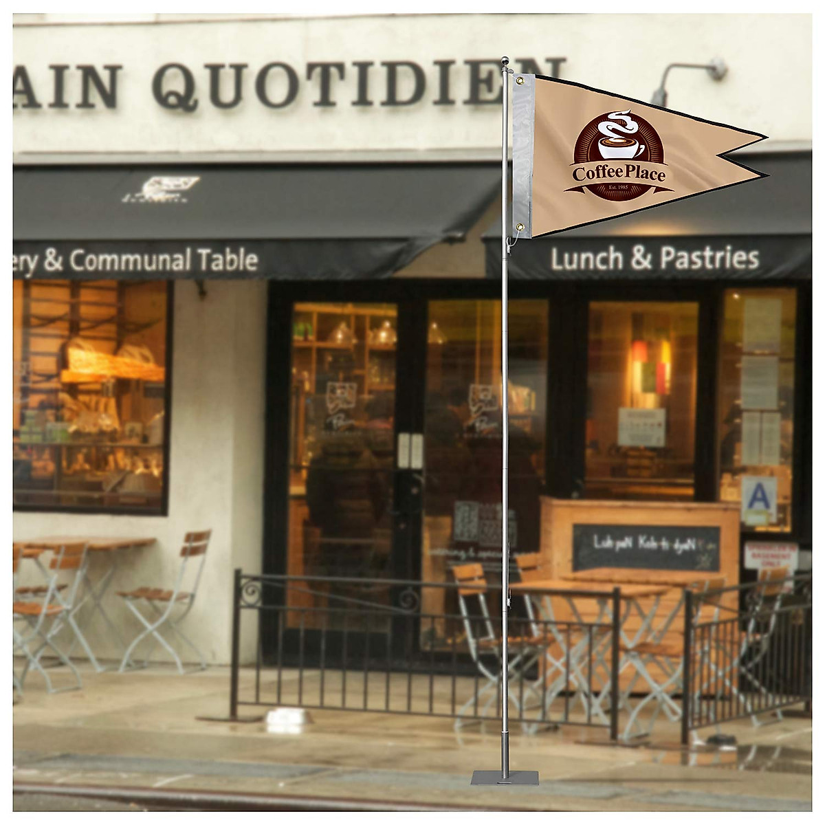 BannerBuzz Burgee Flag, Double Sided with Pole Pockets or Grommets on Left, 90 GSM Knitted Polyester Fabric, Full color UV printing, Boat Flag for Events (10' x 6')