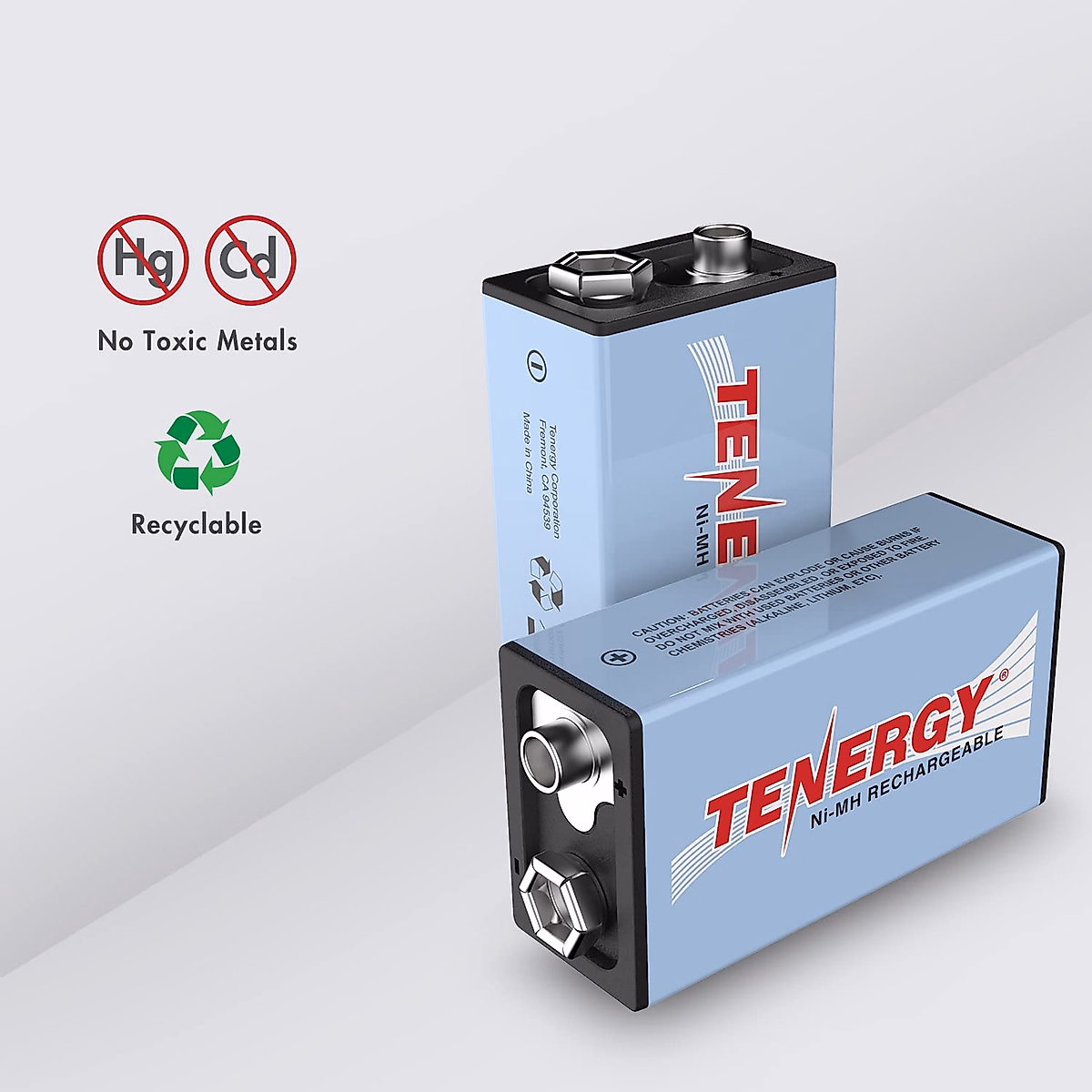 Tenergy 9V Battery Rechargeable 250mAh 4 Pack NiMH Square Battery with 2 Bay 9V Battery Charger for Smoke Alarm/Detector