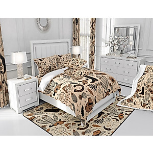 Manfei Cowboy Sheet Set King Size, American Western Bedding Set for Kids Teens Room Decor, Retro Skull Cowboy Boots Hats Bed Sheet Set 4pcs with Deep Pocket Fitted Sheet + Flat Sheet + 2 Pillowcases