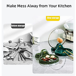 Multifunction Kitchen Spatula Rack - Spoon Rest w/Lid Holder, Versatile Pot Lid Ladle Holder, Heat-Resistant & Eco-Friendly, Food Grade Plastic Spoon Holder for Multiple Utensils (A - Green)