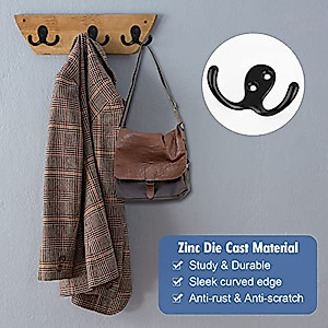 12 Pack Coat Hooks, Wall Mounted Hooks for Hanging Clothes/ Towels/Robe/Door Hooks, Double Prong DIY Coat Rack Hanger Hooks with Screws for Bedroom/Bathroom/Entryway/Kitchen Farmhouse, Rustic Hooks