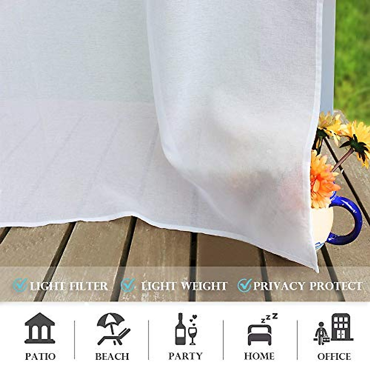 RYB HOME 2 Panels Outdoor Curtains for Patio - Linen Look Semi-Sheer Curtains for Patio Waterproof, Indoor Outdoor Drapes for Gazebo Pergola Balcony Pool Spa, Wide 54 x Long 84