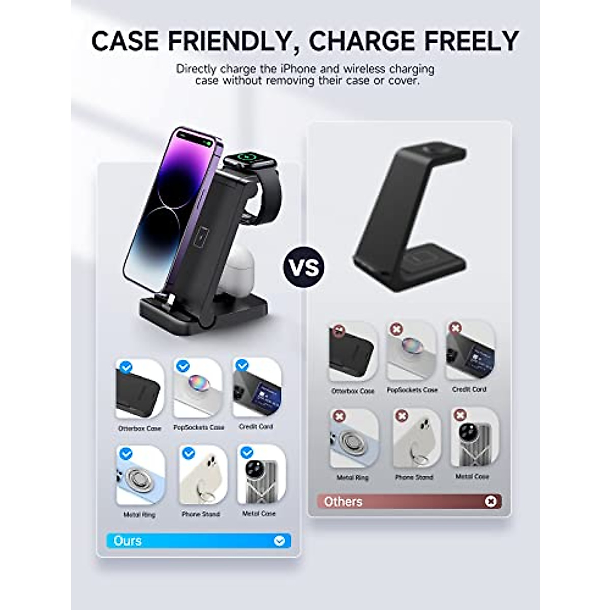 3 in 1 Charging Station, Foldable Charger Stand for Multiple Devices, iPhone Charging Station with 18W Wall Adapter, Fast Charge Portable Travel Charger Compatible with iPhone, iWatch, AirPods