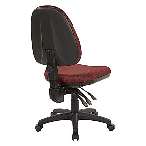 Office Star Ergonomic Dual Function Office Task Chair with Adjustable Padded Back and Built-in Lumbar Support, Armless, Diamond Wine Fabric