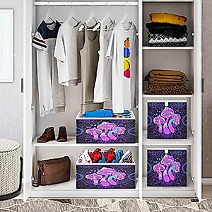 Vnurnrn Psychedelic Magic Mushrooms Cube Storage Bin, Collapsible Storage Box Bins with Cubes, Foldable Fabric Baskets Bins for Shelf,Closet Cabinet,Home Organization, 11.02 x 11.02 x 11.02 inch