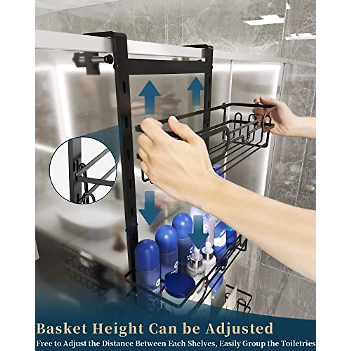 Consumest 4 Tier Over The Door Shower Caddy with Soap Holder, Adjustable Shower Organizer Hanging Shower Shelf with 22 Hooks, Rustproof Stainless Steel Hanging Shower Caddy for Bathroom, Black