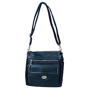 Roma Leathers Cross Body Concealment Purse - Premium Cowhide Leather Handbag - Multiple Pockets - Wire Reinforced Detachable Shoulder Strap - YKK Lockable Zipper - Designed in U.S.A. - Dual Gun Entry