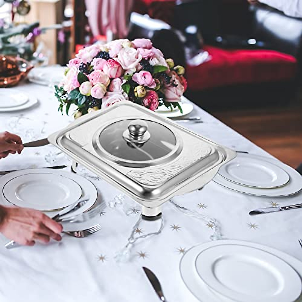 Healeved Snack Tray Chafing Dish Stainless Steel Buffet Chafer Tray Rectangular Buffet Stove Chaffing Servers Food Warmers for Parties Buffets Catering Chafing Dish Buffet Set