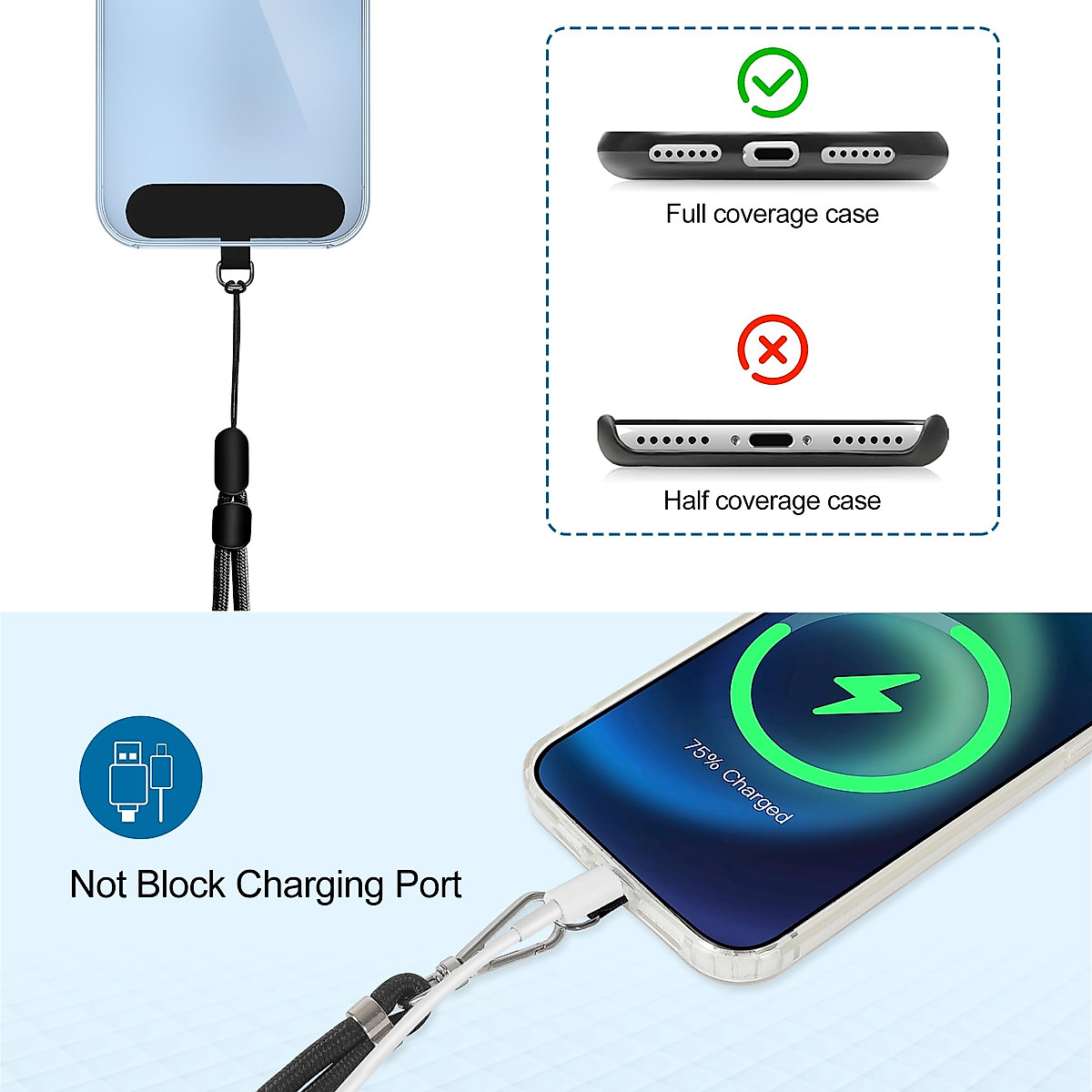 takyu Phone Lanyard, 2 Pack Adjustable Cell Phone Lanyard Crossbody Neck Strap & 2 Pack Phone Wrist Strap with Tether Tabs Compatible for iPhone Android Smartphones-Black Grey