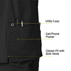 WonderWink Womens V-Neck Top Medical Scrubs Shirt, Black, 2X US