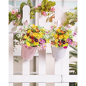 Omldggr 6 Pieces Faux Silk Daisy Artificial Flower Plastic Flowers Plants Plastic Bushes for Indoor Outside Hanging Planter Home Garden Decor (Yellow, Purple, White,Orange,Pink,Green)