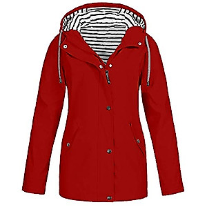 CapsA Women Womens Rain Jacket Outdoor Plus Jackets Waterproof Hooded Raincoat Windbreaker Striped Climbing Hiking Trench Coats