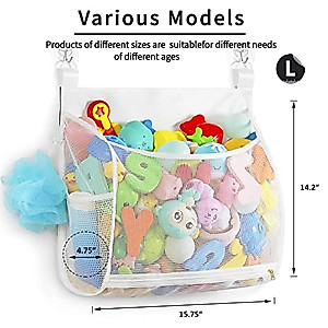 Ligereza Baby Mesh Bath Toy Organizer, Multiple Ways to Hang, Ultra Large Capacity & Large Opening, Bathroom Toy Holder, Bath Toy Storage Bag with 2 Side Pockets (Large White)