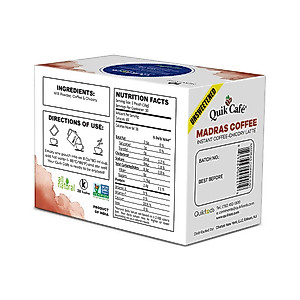 Quik Café Unsweetened Madras Coffee - 10 Count - All Natural Preservative Free Authentic Instant Coffee Latte