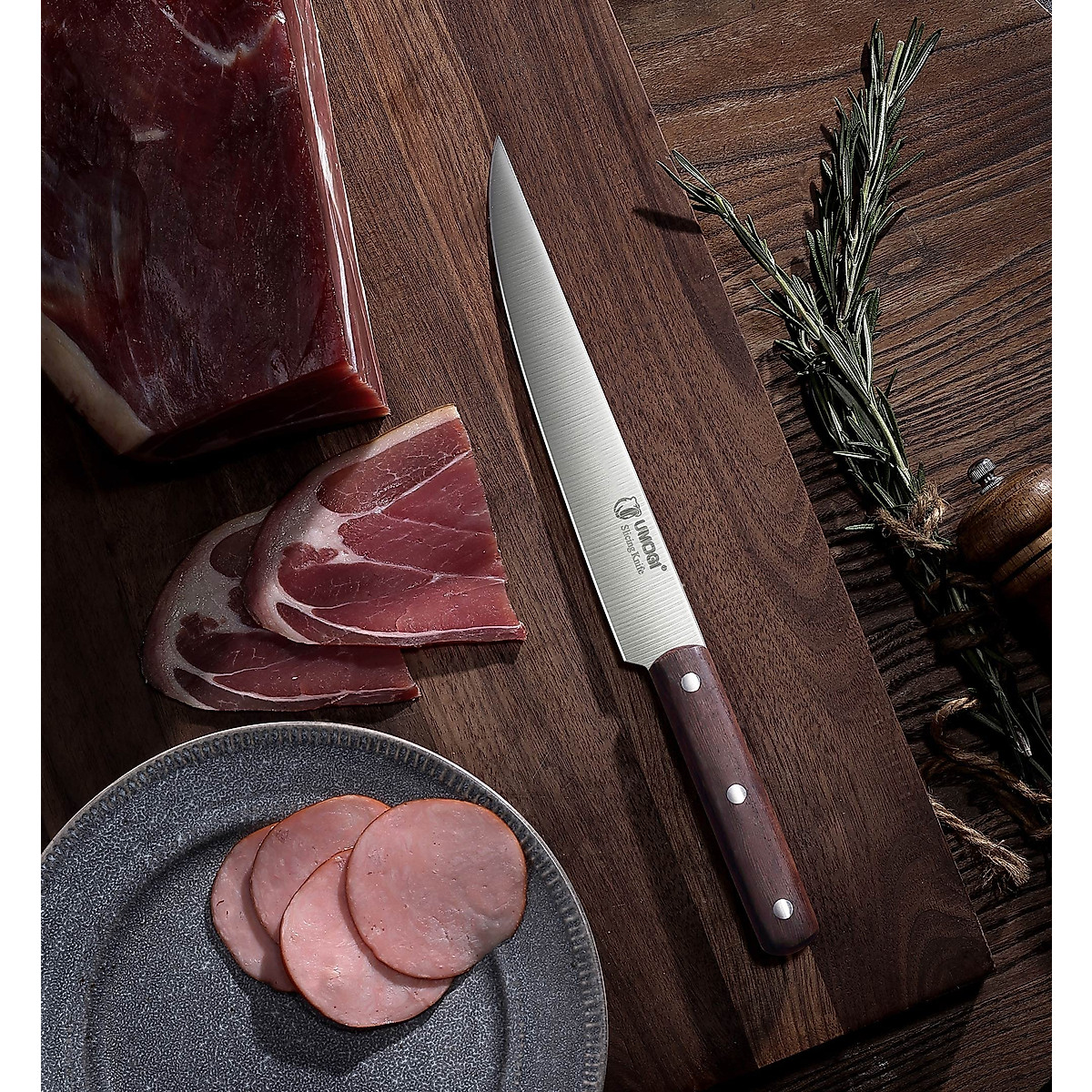 UMOGI Kitchen Knife Set 6 Piece with Sheath Covers in Gift Box - Full Tang Wooden Handle German Stainless Steel - professional Cutlery Knives Set with Chef Slicing Bread Boning Utility Paring Knife