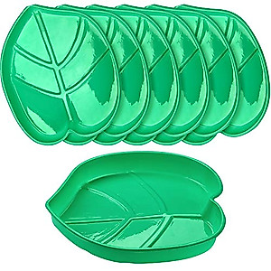 12 Pieces Palm Leaf Plates Hawaii Style Snack Tray Reusable Cookies Candy Dip Palm Leaf Serving Platter Green Plastic Food Tray Luau Party Palm Leaf Plates for Jungle Safari Tropical Birthday Supplies