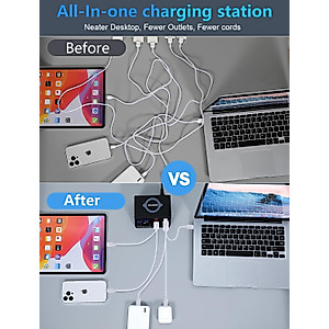WANLONGXIN 100W 8-Port USB Qi Wireless Charging Station, QC3.0/PD Fast Charge for Phones Tablets USB Tools, Multi-Device Smart IC Desktop Organizer Hub