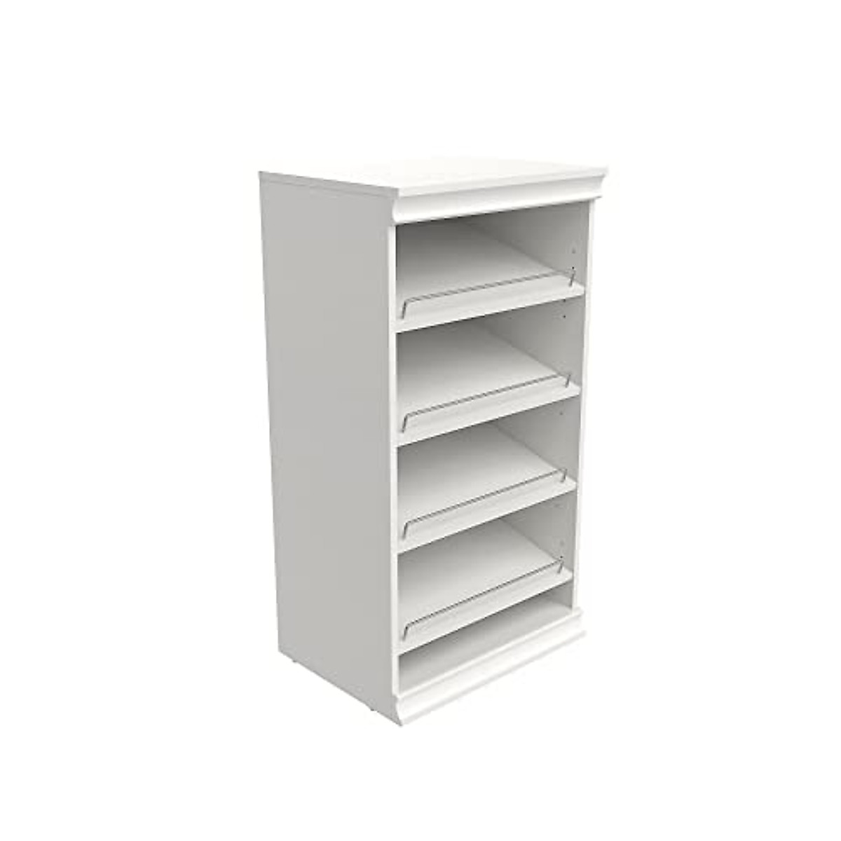 ClosetMaid Modular Storage Angled Shelves, Wood Closet Organizer Adjustable, Stacking, Full Backer, Decorative Trim, White, Shoe Shelf Unit
