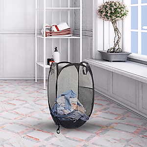 Collapsible Portable Mesh Laundry Storage Hamper - Durable, Foldable Closed Clothes Basket | Pop-up Folding Compact Washing Bag for Girl's Rooms, College Dorms, Cruises, or Travel (1PCS, Black)