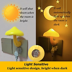 ESUPPORT Mushroom-Shaped Energy Saving Sensor LED Night Light with Plug Yellow(Average Life Expectancy 50000h)