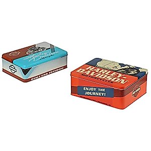 Harley-Davidson Metal Storage Tins Containers, Embossed Vintage Graphics Set of 2