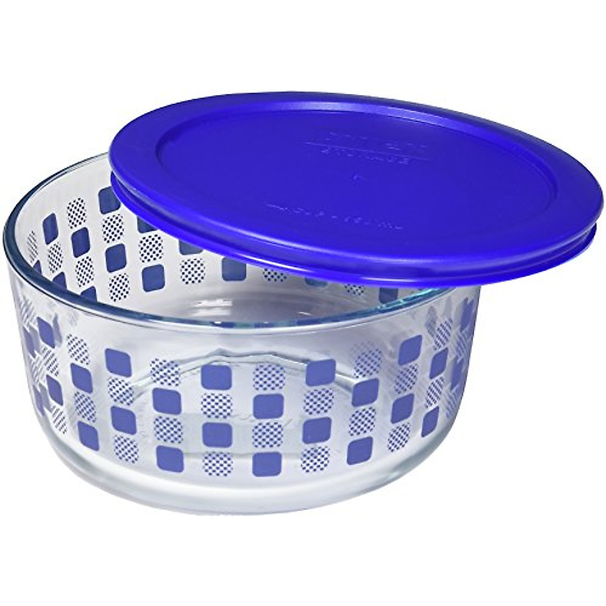 Pyrex 1126076 4-Cup Cadet Blue Small Square Dots W/Lid