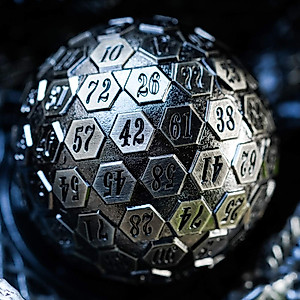 Cusdie D100 DND Metal Dice, 100 Sided Giant Metal Dice, Single D100 Polyhedral Dice with Gift Box for RPGs (Ancient Silver)