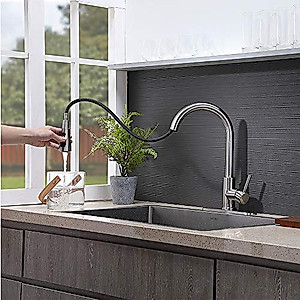 VESLA HOME High Arc Single Handle Brushed Nickel Kitchen Faucet with Pull Down Sprayer,Single Lever Stainless Steel Kitchen Sink Faucets,Commercial Modern Pullout Faucet for Kitchen Sink