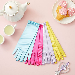 Juvale 4 Pairs of Satin Princess Gloves For Little Girls Dress Up Costumes, Tea Party, Birthday, Wedding, Pageant (4 Colors)