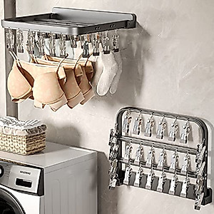 NEWRAIN Clothes Drying Rack, Aluminum Alloy Laundry Clothing Drying Hanger with 26 Pegs for Drying Towels, Bras, Lingerie, Baby Clothes，Socks