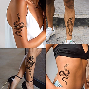 Tazimi Snake Temporary Tattoos,6 Sheets Black Snake Tattoos For Women Men, Body Art Decorations Black Fake Tattoos Stickers.