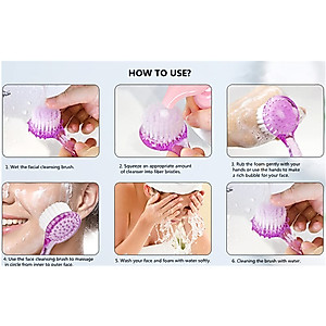 Beomeen Facial Cleansing Brush, 4 Colors Facial Exfoliating Brush Face Wash Scrub Exfoliator Brush for Makeup Skincare Removal, (Blue, Pink, Purple, Clear)
