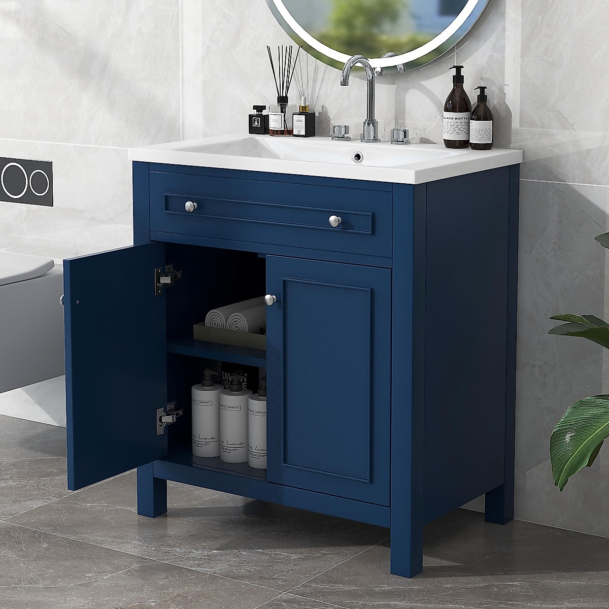 Bellemave 30" Bathroom Vanity with Sink, Bathroom Vanity Set with Two Doors and Adjustable Shelf, Bathroom Vanity and Basin Sink Combo for Bathroom (Blue)