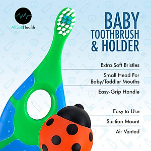 AllSett Health 6 Pack - Baby Toothbrush, 0-2 Years, Soft Bristles, BPA Free | Toddler Toothbrush, Infant Toothbrush, Training Toothbrush, Includes Free Toothbrush Holder
