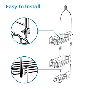 Bextsrack Hanging Shower Caddy Organizer, SUS201 Stainless Steel Bathroom Over Shower Head Caddy for Shampoo, Conditioner, Soap, Towels and More, Chrome