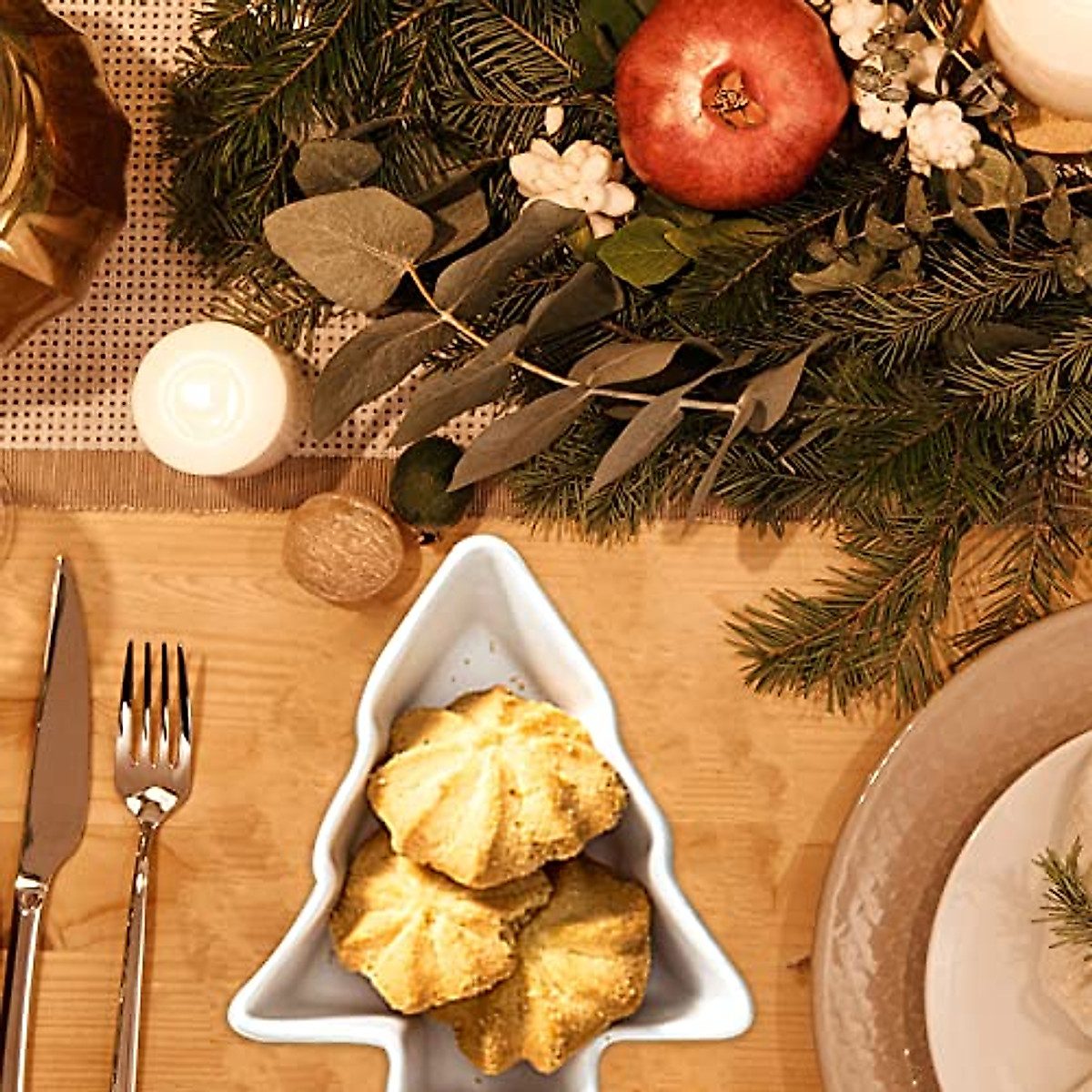 UPKOCH 2Pcs Christmas Tree Shaped Plates Ceramic Appetizer Tray Candy Nut Serving Platters Snack Dishes for Holiday Party White