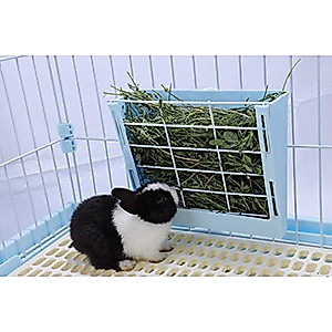 RUBYHOME Hay Feeder for Rabbits, Guinea Pigs, and Chinchillas - Minimize Waste and Mess with 9 1/4" x 3 3/4" x 8" Hanging Alfalfa and Timothy Hay Dispenser (Blue)